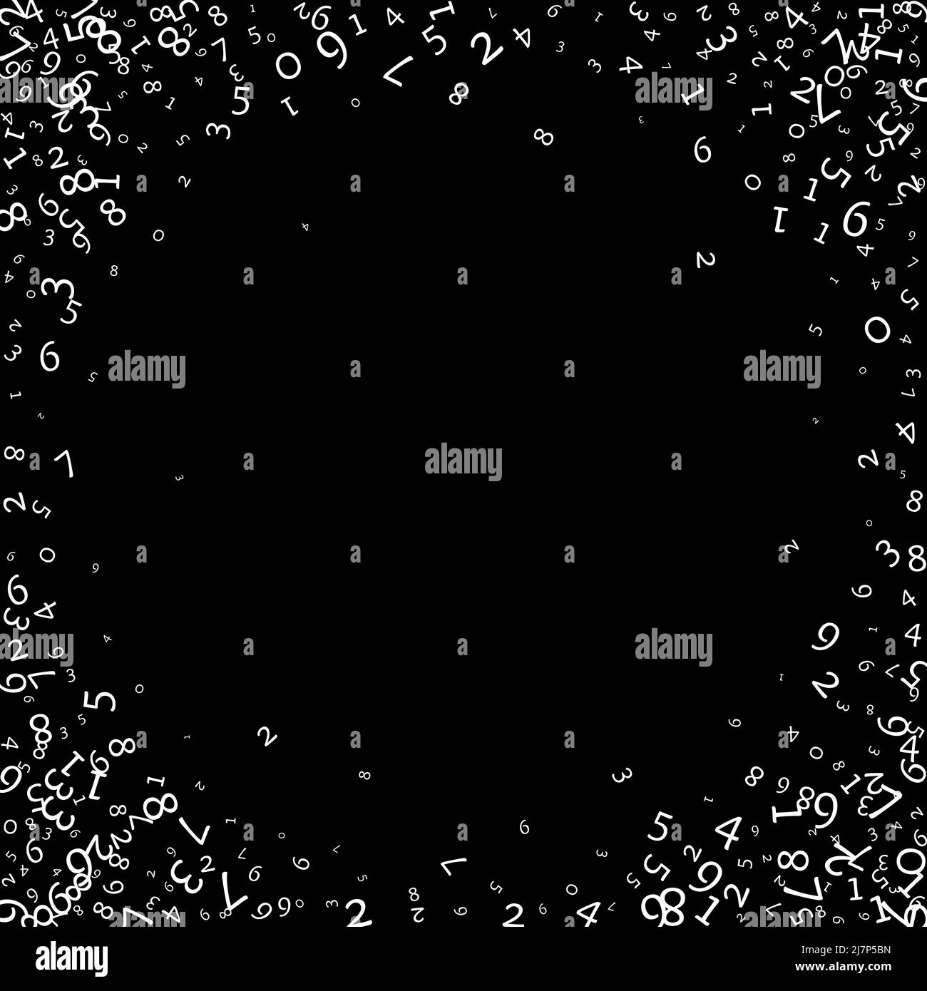 Falling numbers, big data concept. Binary white messy flying digits ...