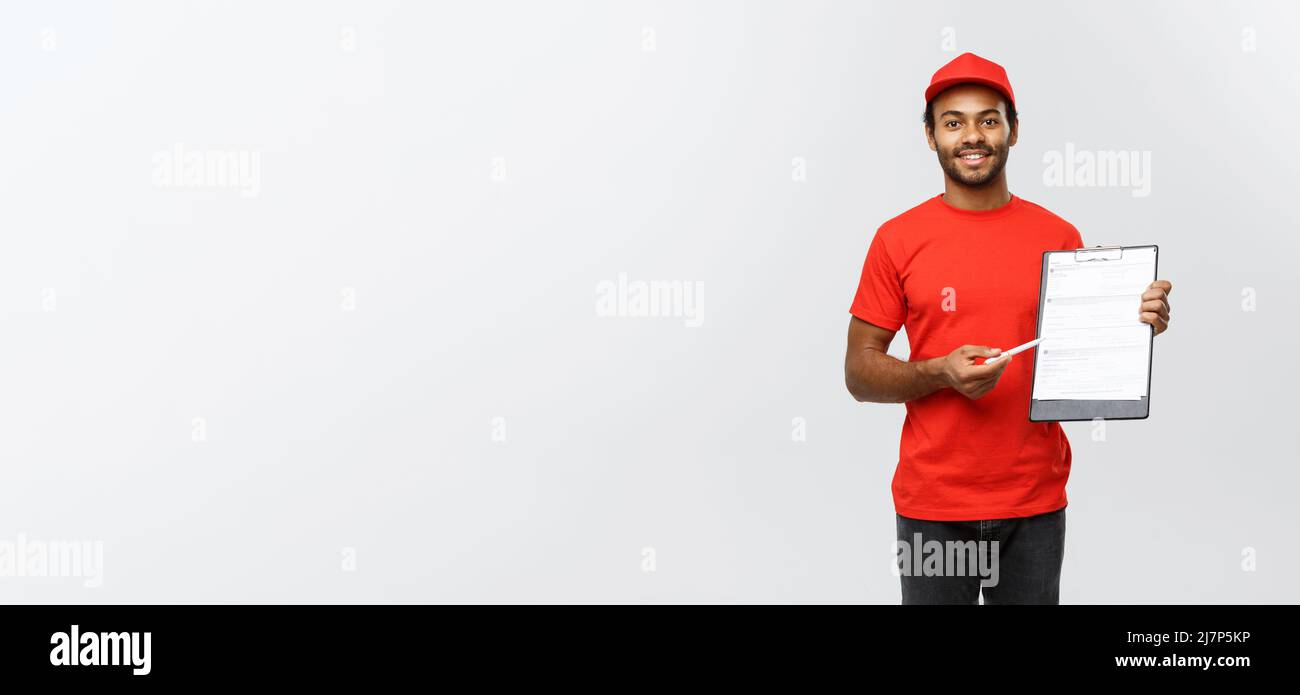Delivery Concept - Portrait of Handsome African American delivery man ...