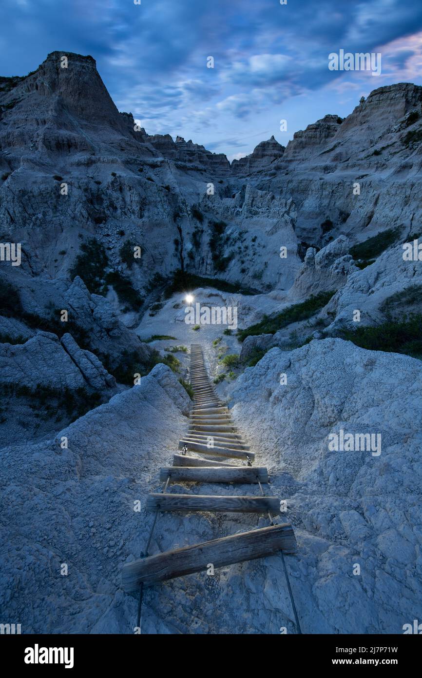 Steps up the cliffside at Badlands National Park Stock Photo - Alamy