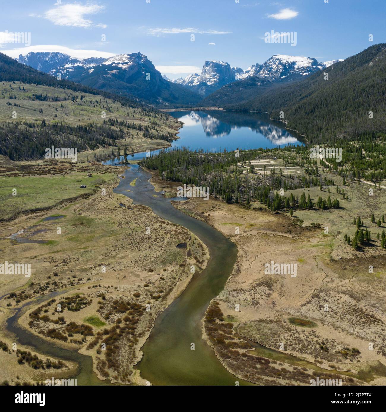 Green Lakes River winds out of the Wind River Range, with Square Stock ...