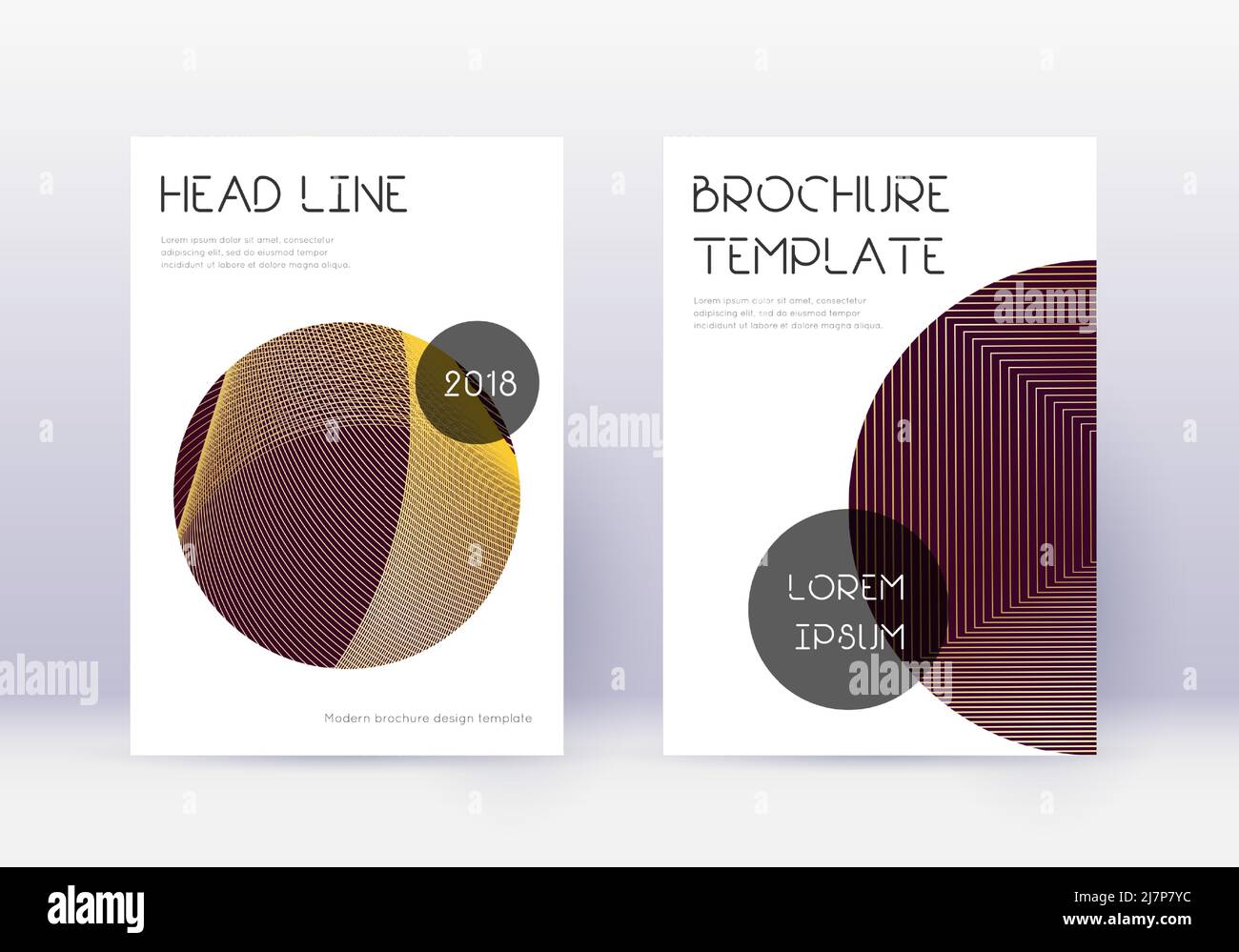 Trendy cover design template set. Gold abstract lines on maroon ...