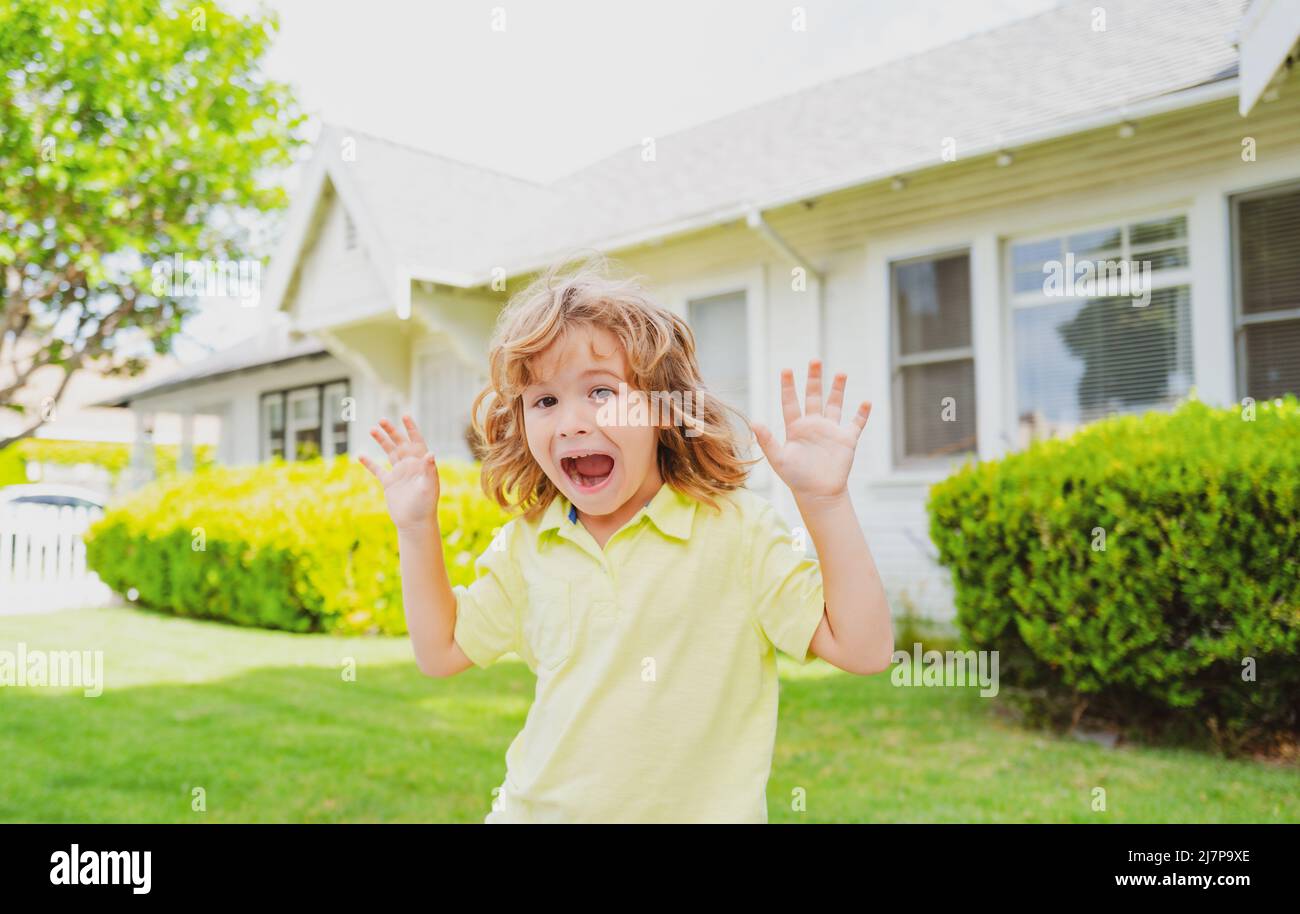 Kids funny face. Leisure and children concept. Happy kid having fun and ...