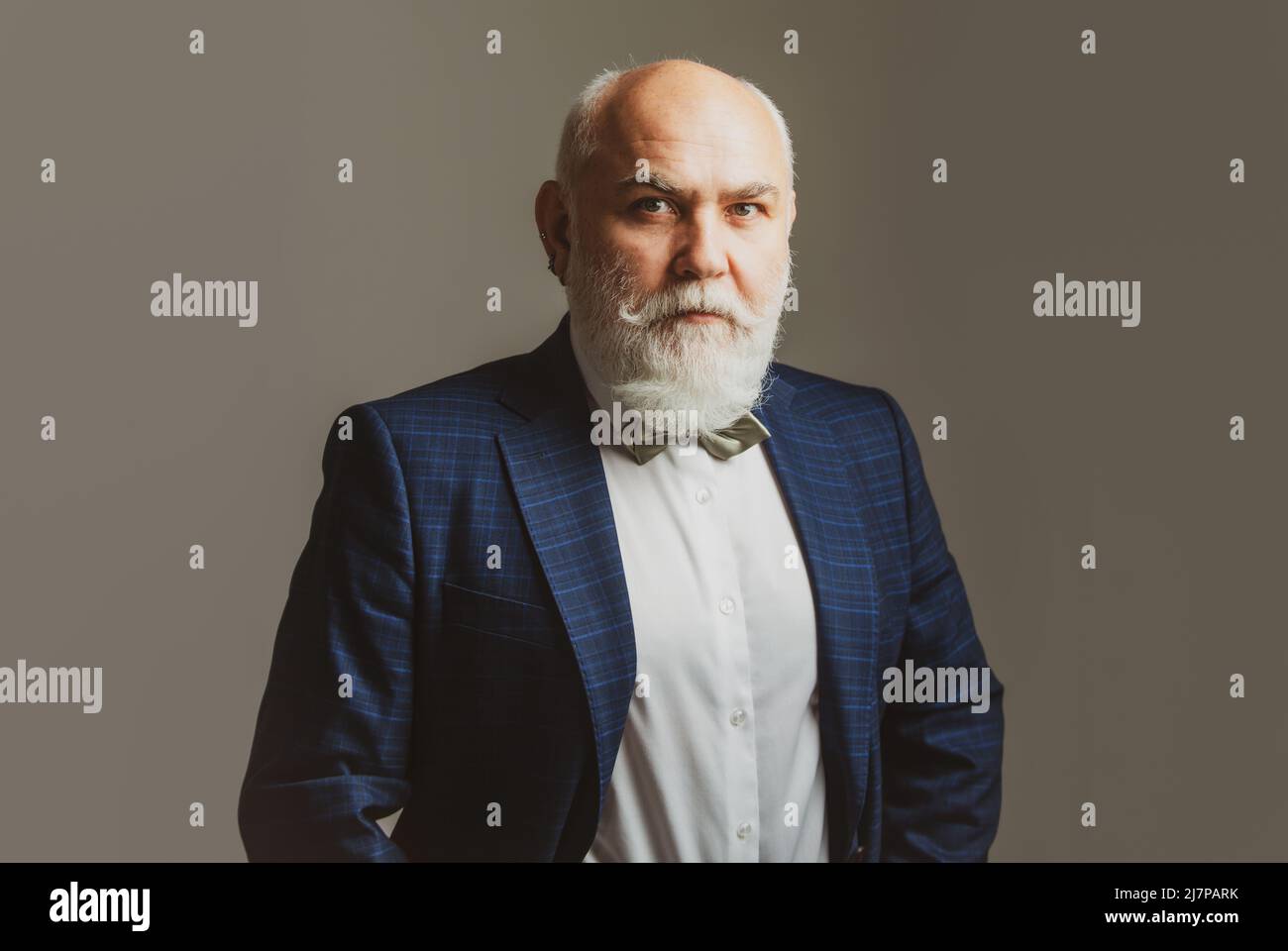 Serious Senior Man. Happy retirement. Close up portrait of senior ...