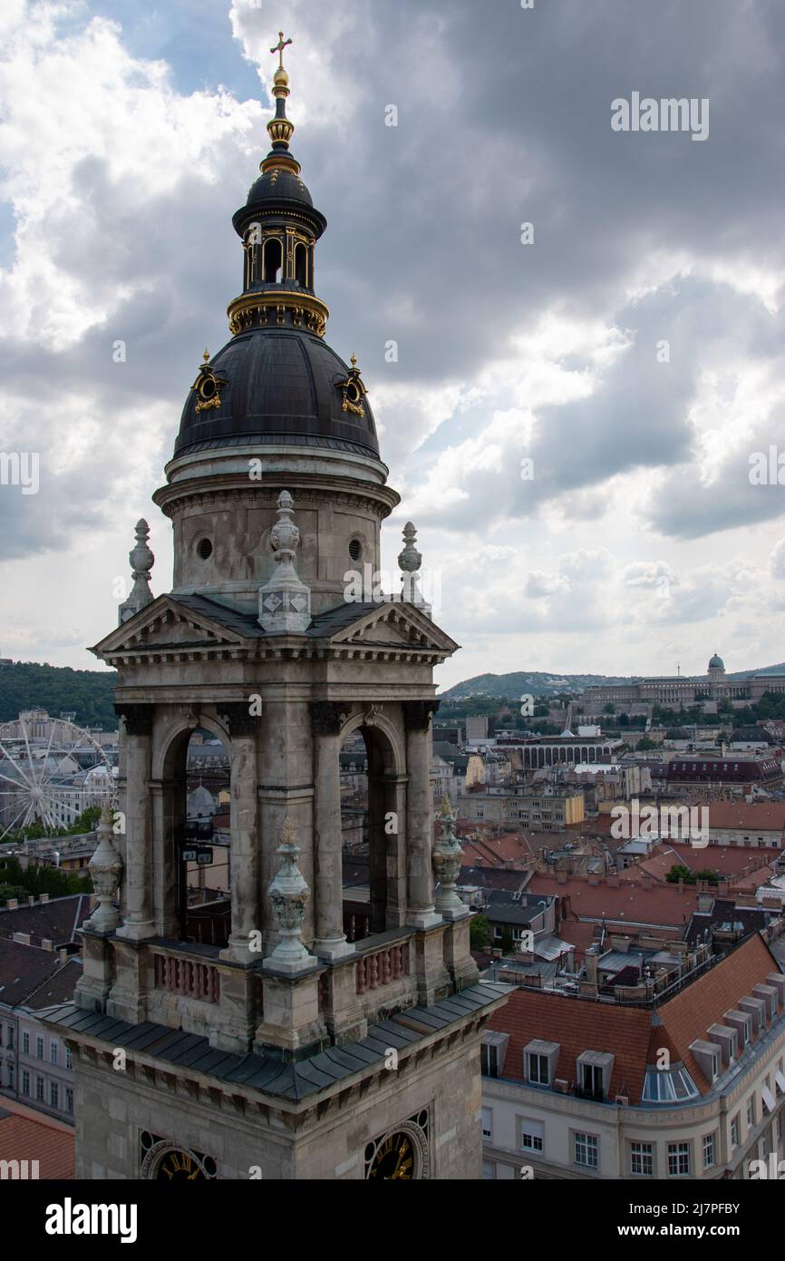 One of two towers on St. Peter's Basilica, Budapest, Hungary Stock ...
