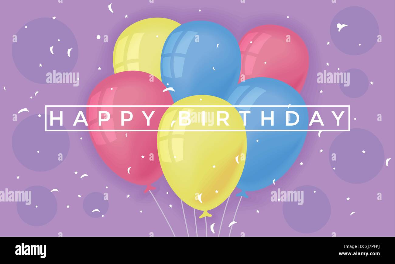 happy birthday lettering postcard with balloons helium Stock Vector ...