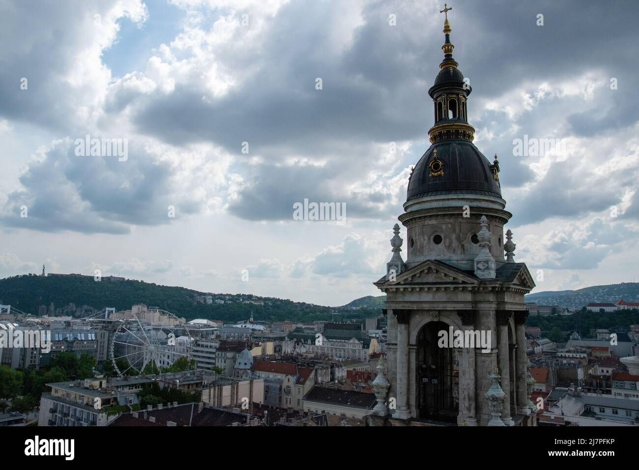 One of two towers on St. Peter's Basilica, Budapest, Hungary Stock ...