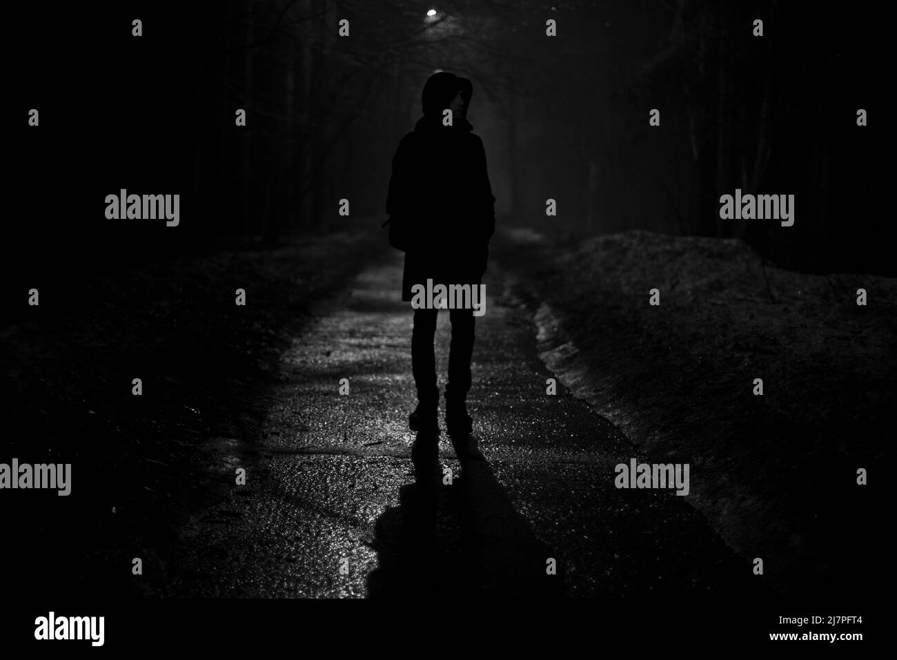 Siloette Walking Alone At Night