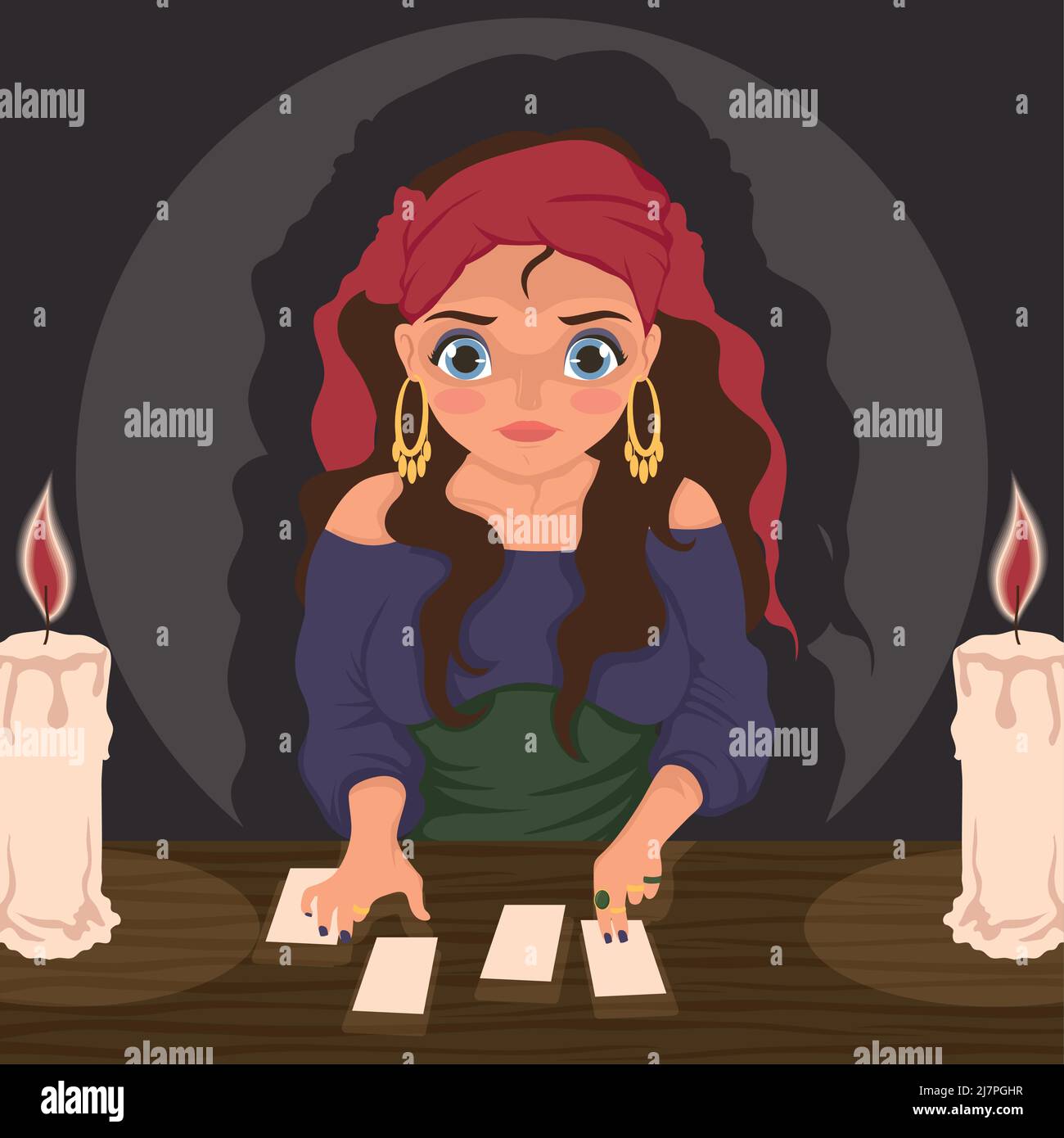 fortune teller with tarot cards character scene Stock Vector Image ...
