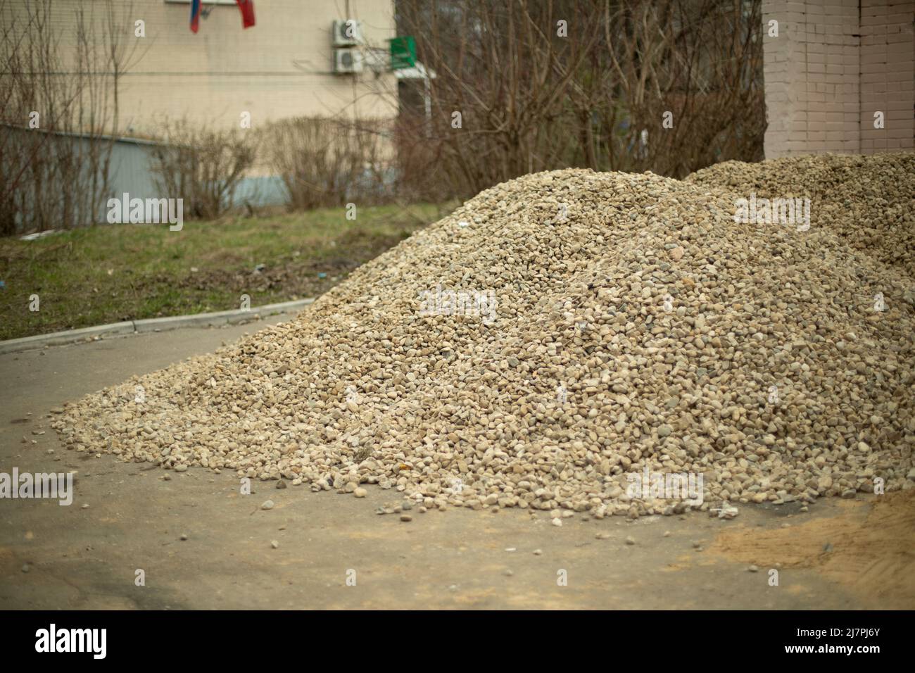Bunch of small stone on construction site. Building stone for road ...