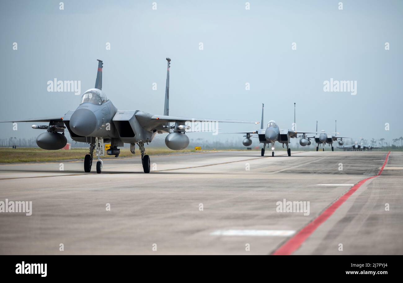 U.S. Air Force F-15C Eagles assigned to the 131st Fighter Squadron ...