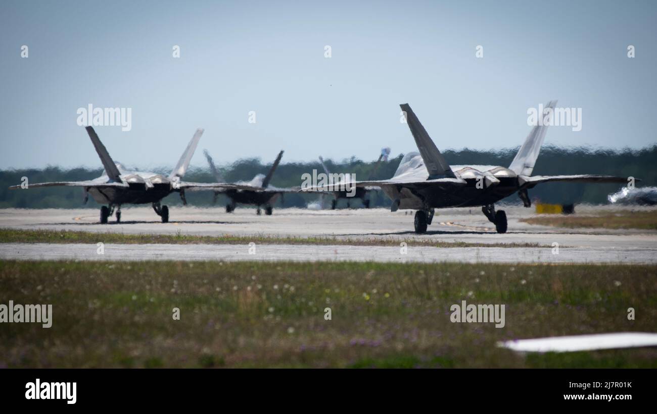 Four U.S. Air Force F-22 Raptors from Tyndall Air Force Base, Florida ...