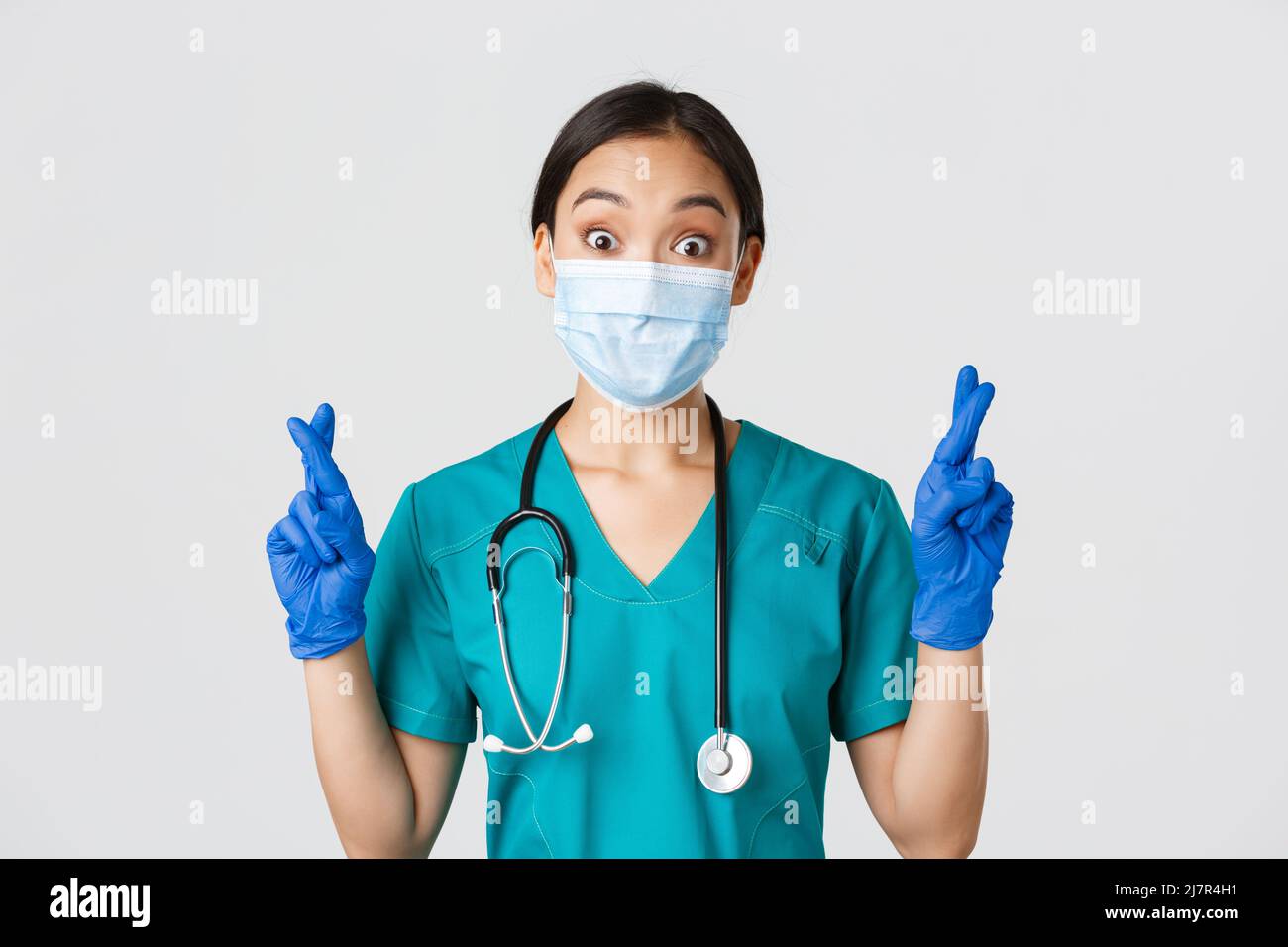 Covid-19, coronavirus disease, healthcare workers concept. Excited and ...