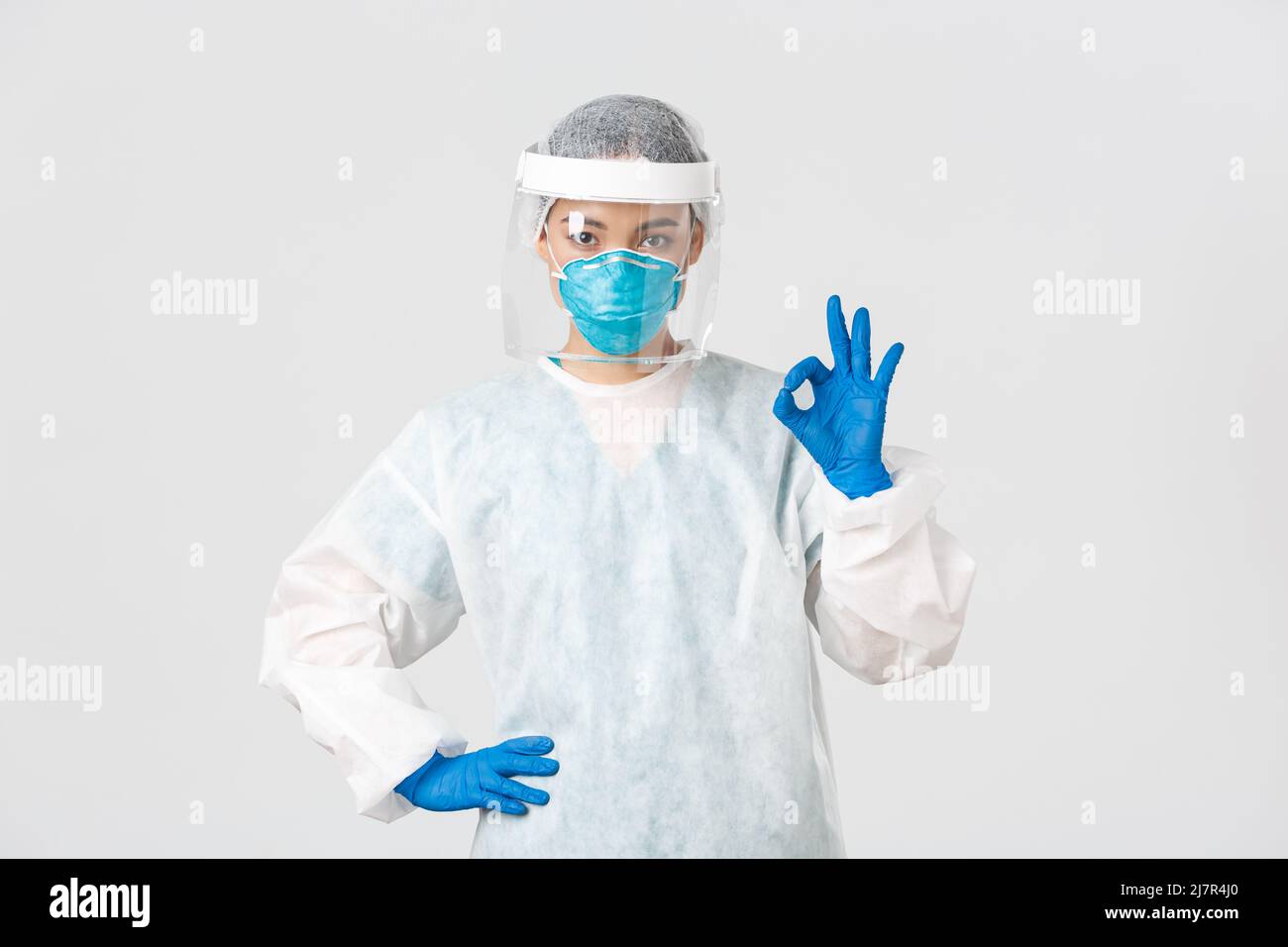 Covid-19, coronavirus disease, healthcare workers concept. Serious ...