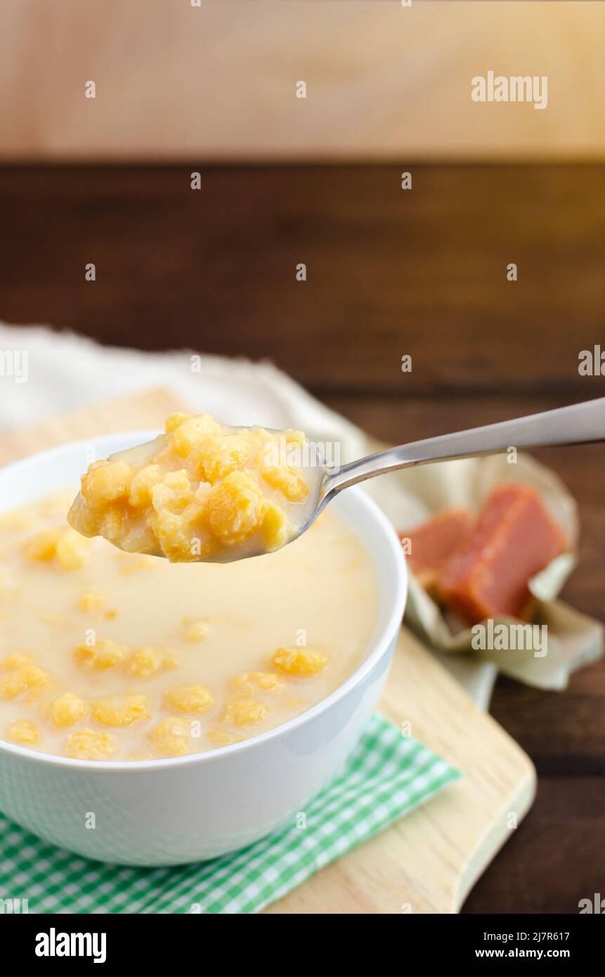 Traditional Colombian food called mazamorra,based on cooked corn ...