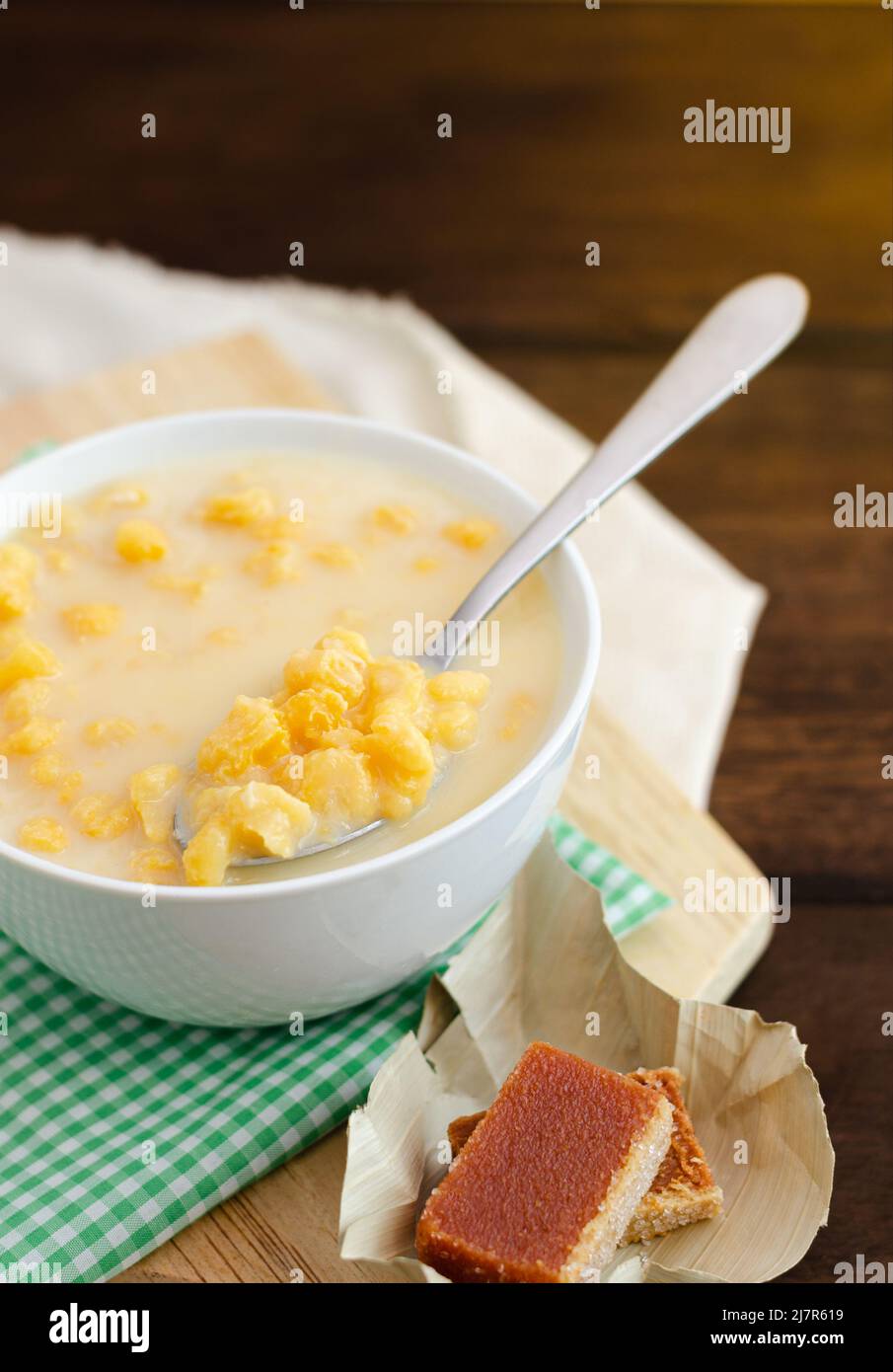 Traditional Colombian food called mazamorra,based on cooked corn ...