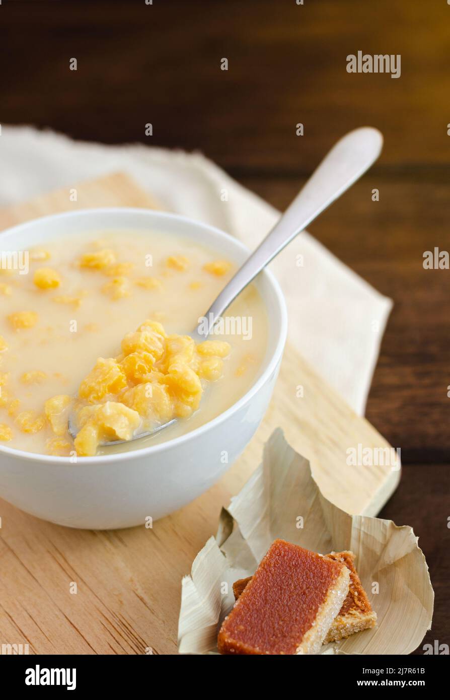 Traditional Colombian food called mazamorra,based on cooked corn ...