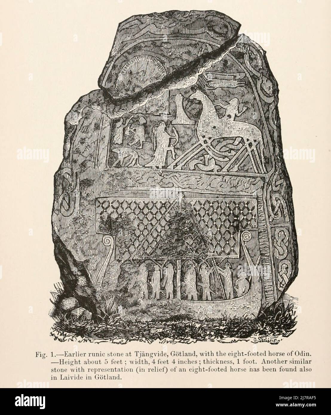 Runic stone, 19th century illustration Stock Photo - Alamy