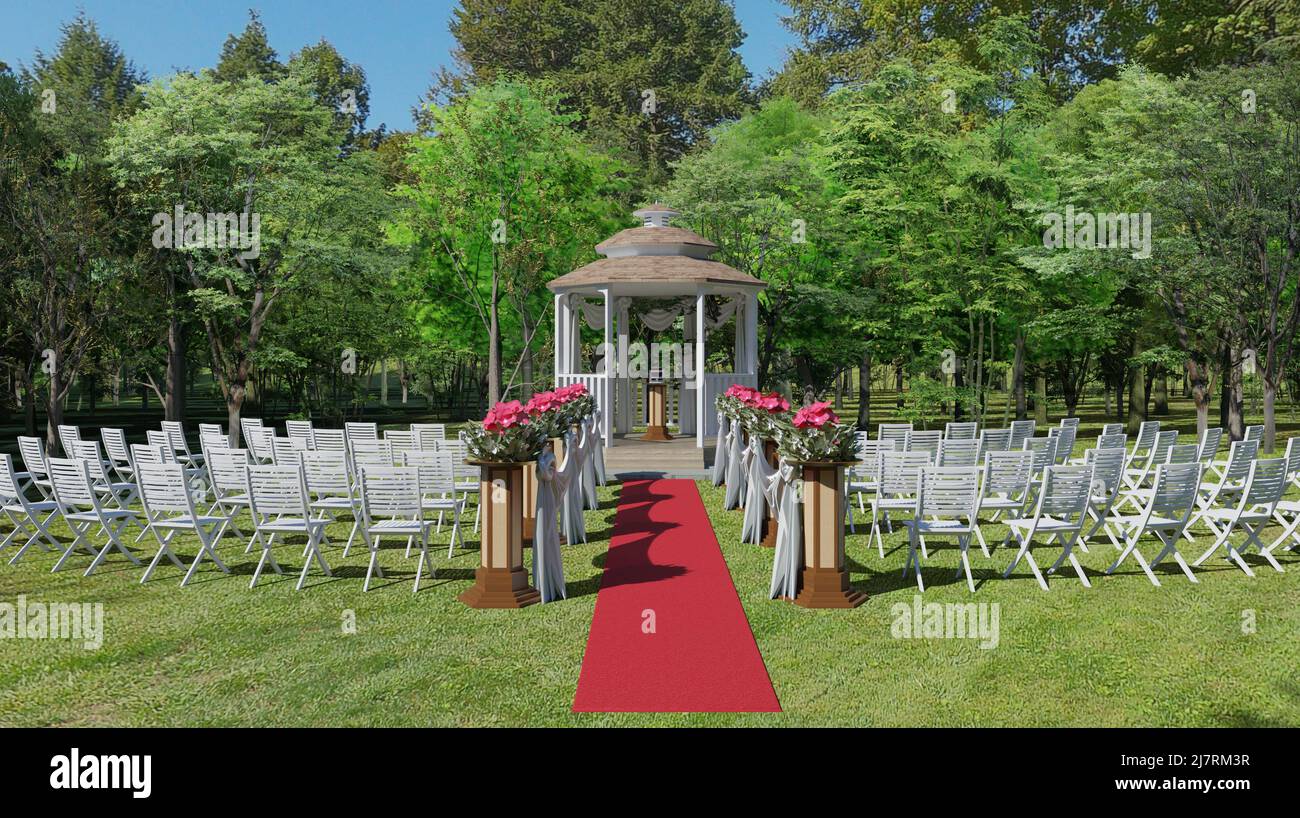 3D illustration beautiful garden wedding ceremony event Stock Photo - Alamy