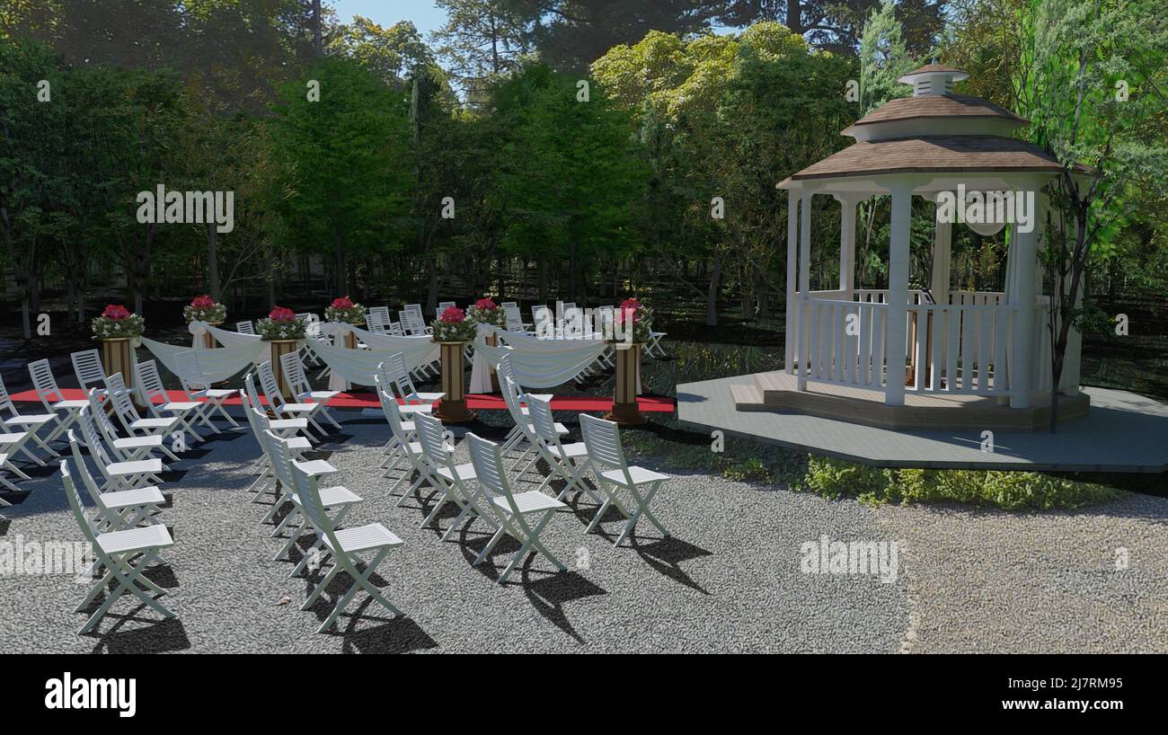 3D illustration beautiful garden wedding ceremony event Stock Photo - Alamy