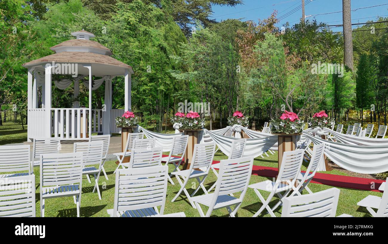 3D illustration beautiful garden wedding ceremony event Stock Photo - Alamy