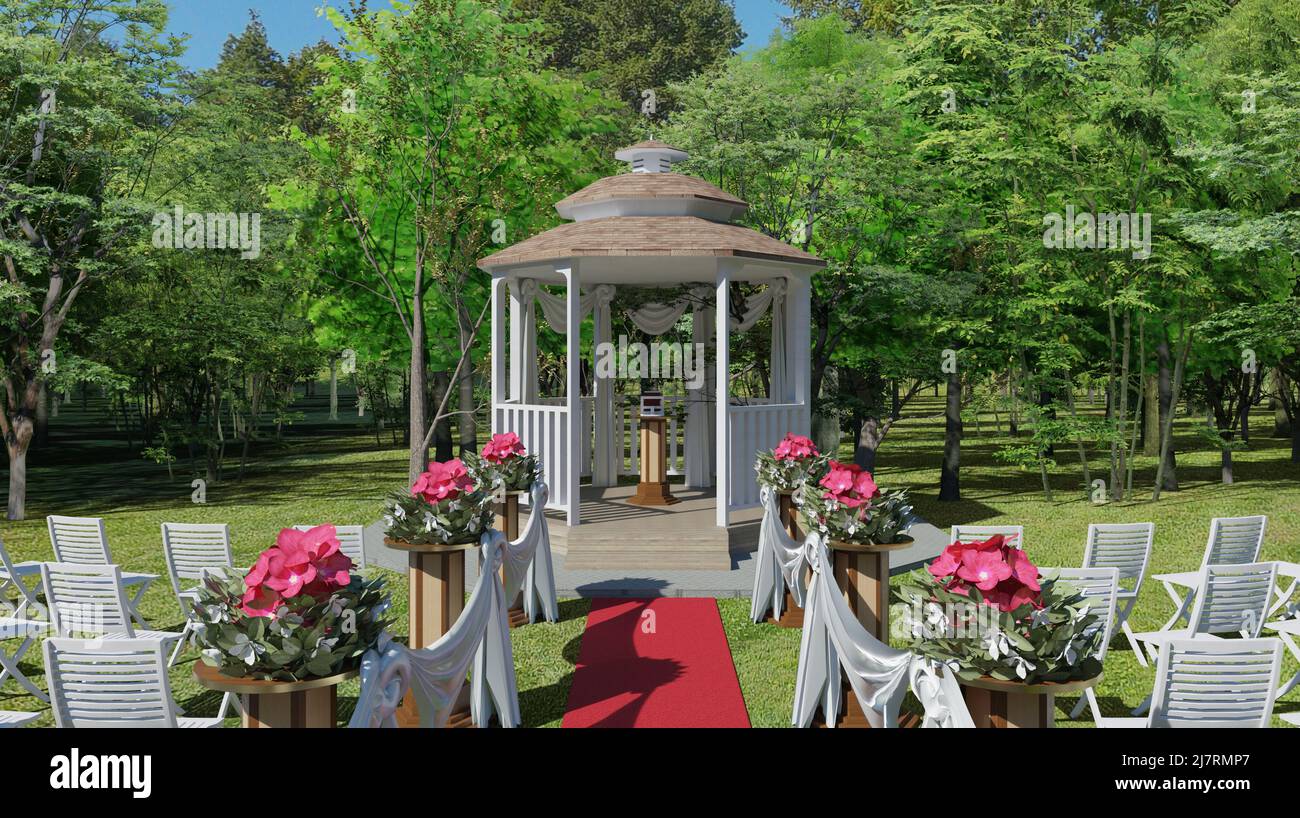3D illustration beautiful garden wedding ceremony event Stock Photo - Alamy