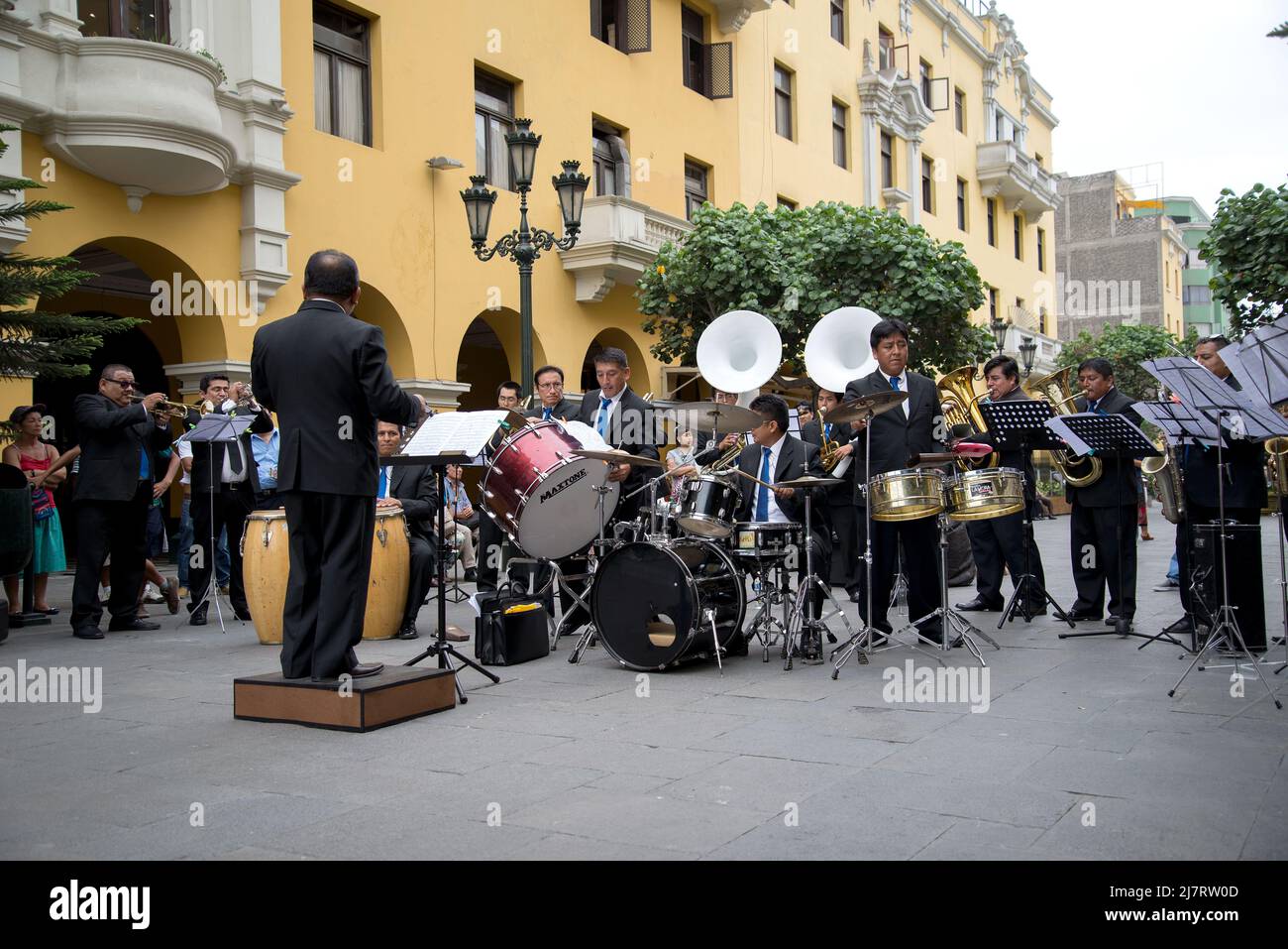 Band playing in Plaza De Armas Lima Peru Stock Photo - Alamy