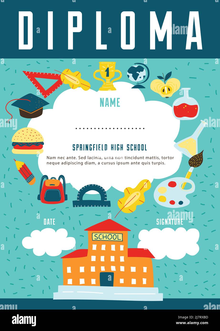 School diploma certificate design with empty place for graduate name ...