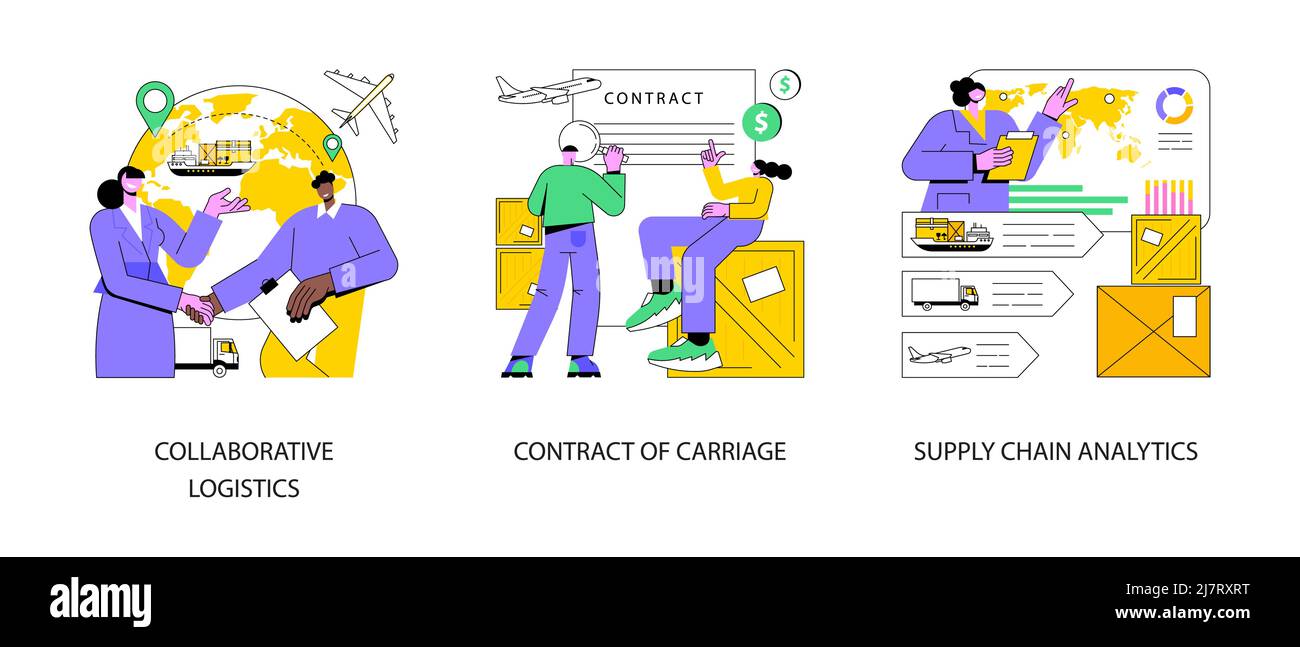 Logistic industry abstract concept vector illustration set. Collaborative logistics, contract of ...