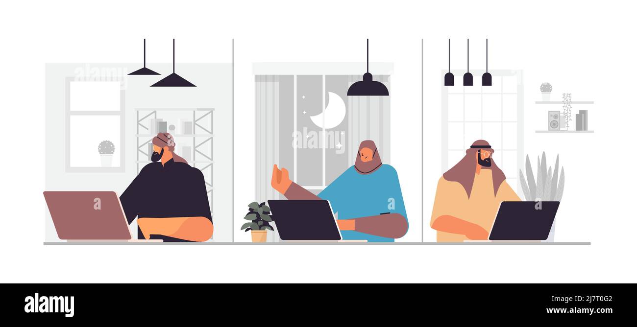 arab businesspeople using laptops digital addiction social media ...