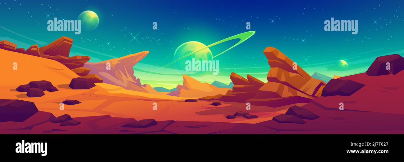Mars surface, alien planet landscape. Space game background with orange ...