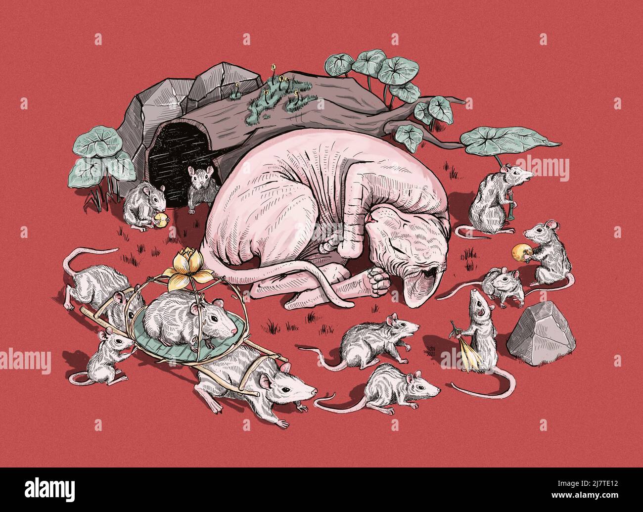 Rat’s wedding traditional illustration artwork handdrawn Stock Photo ...