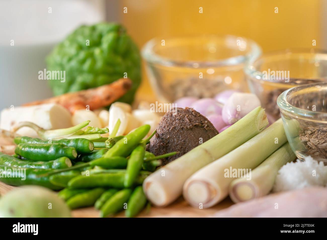 Shrimp Paste Dip is a middle of chili padi, lemongrass, a background ...