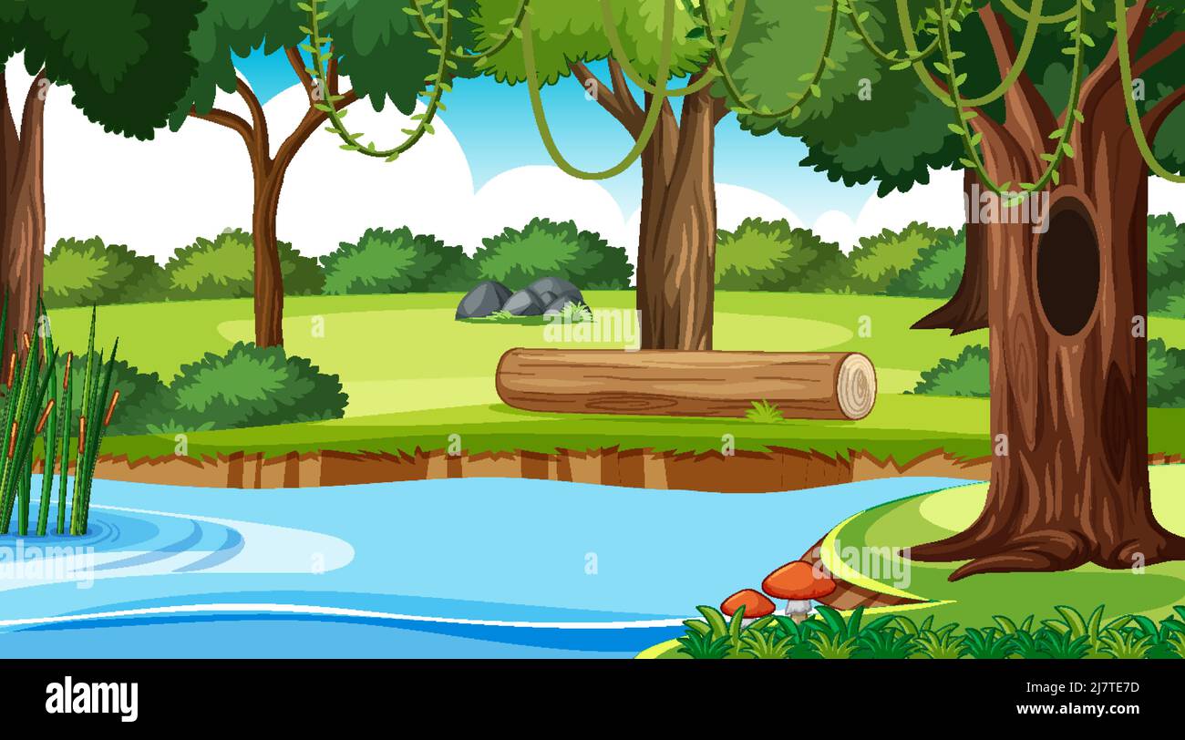 Nature forest background with river illustration Stock Vector Image ...