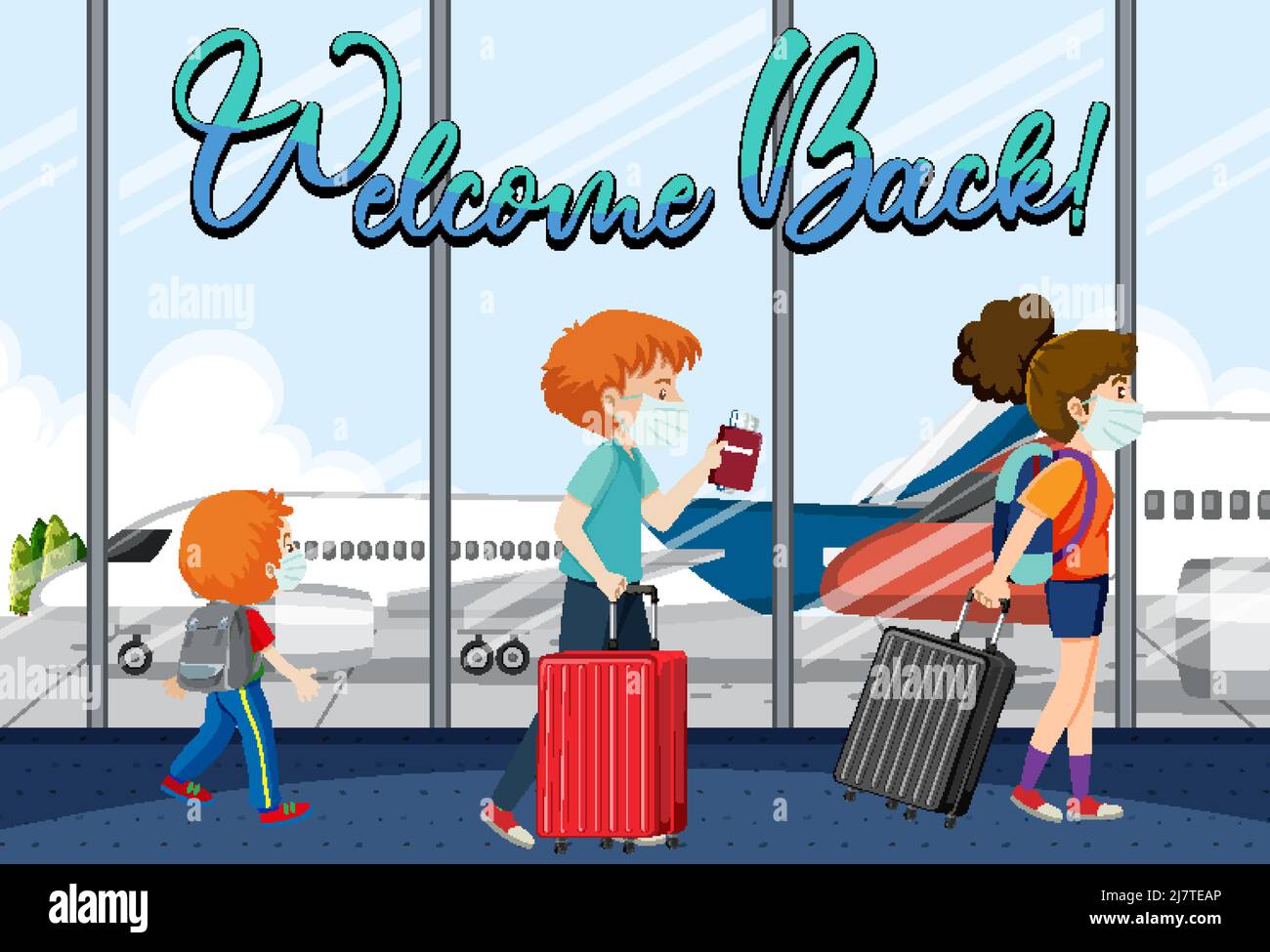 People cartoon characters in the airport illustration Stock Vector ...