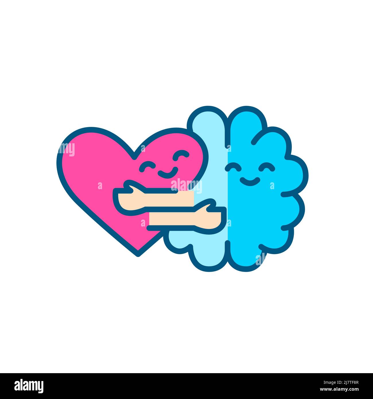Brain and heart hugging. Happy mental health state. Pixel perfect ...
