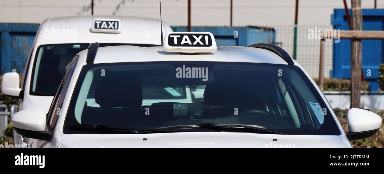 Taxi car waiting for customers. Transportation of passengers. Bologna ...
