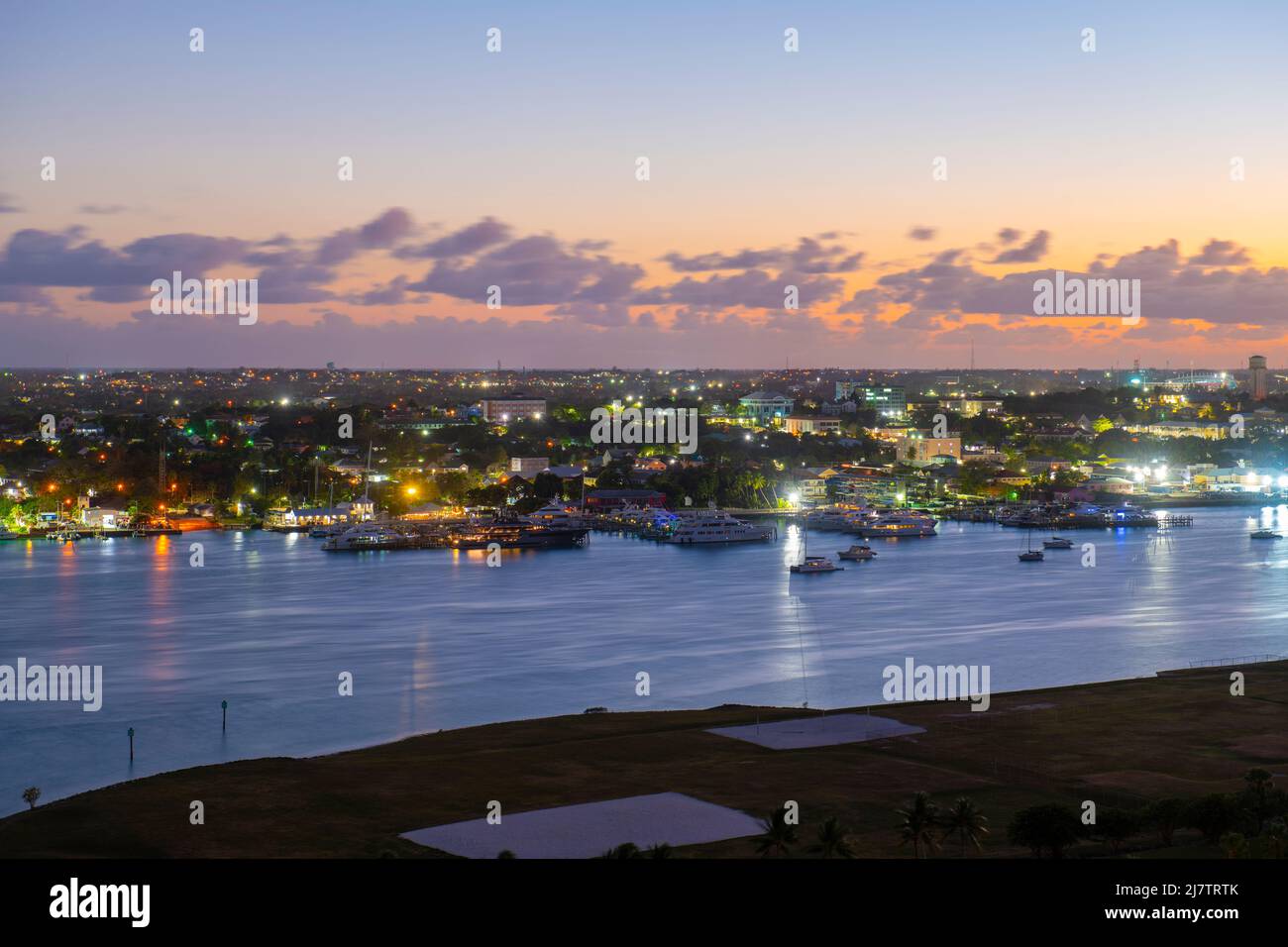 Nassau historic downtown and Nassau Port at sunset, Nassau, New ...