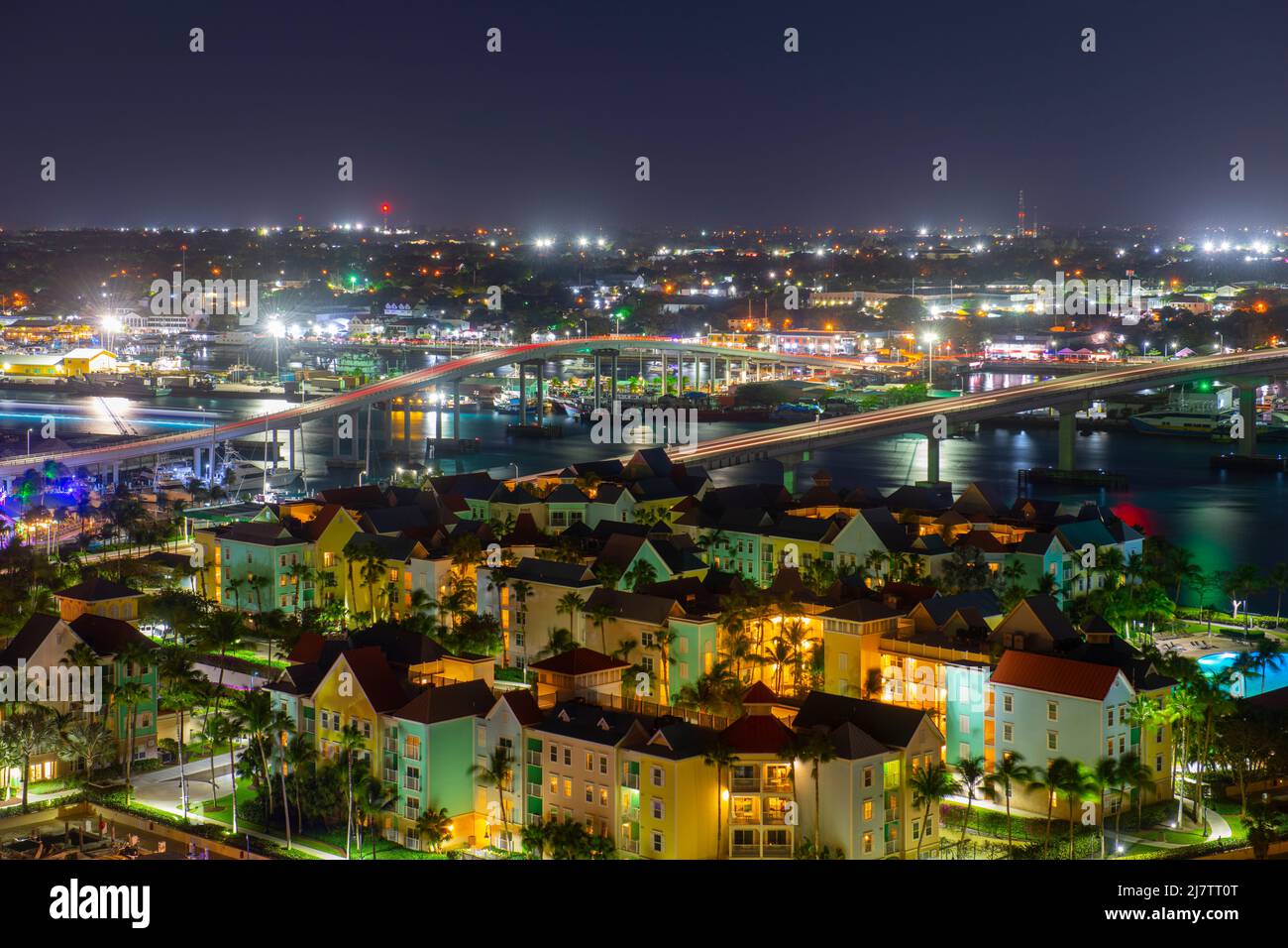 Nassau downtown aerial view including Paradise Island Bridge and ...