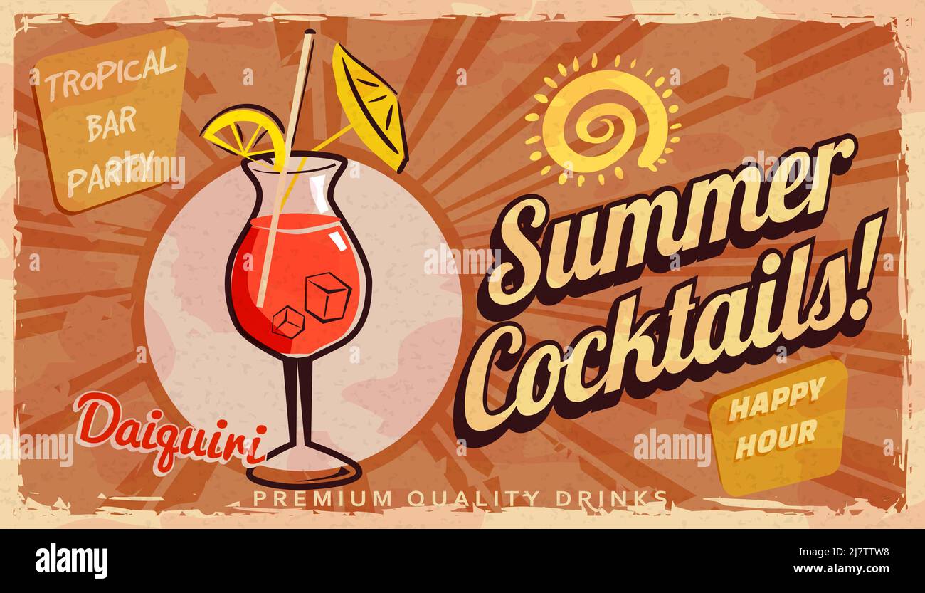 Summer Daiquiri Cocktail Retro Banner Cocktail Lounge Vintage