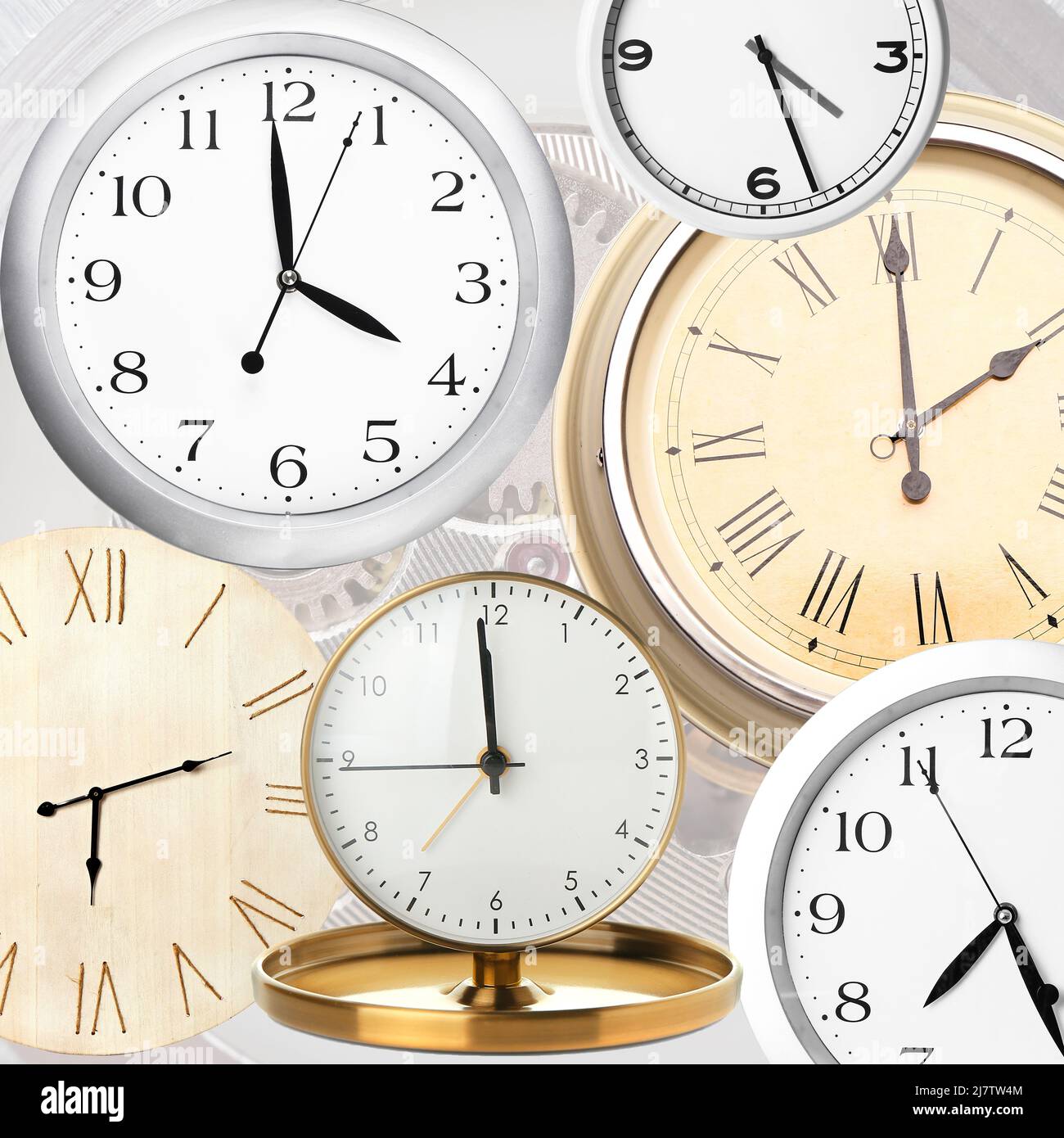 Collage with many different clocks Stock Photo - Alamy