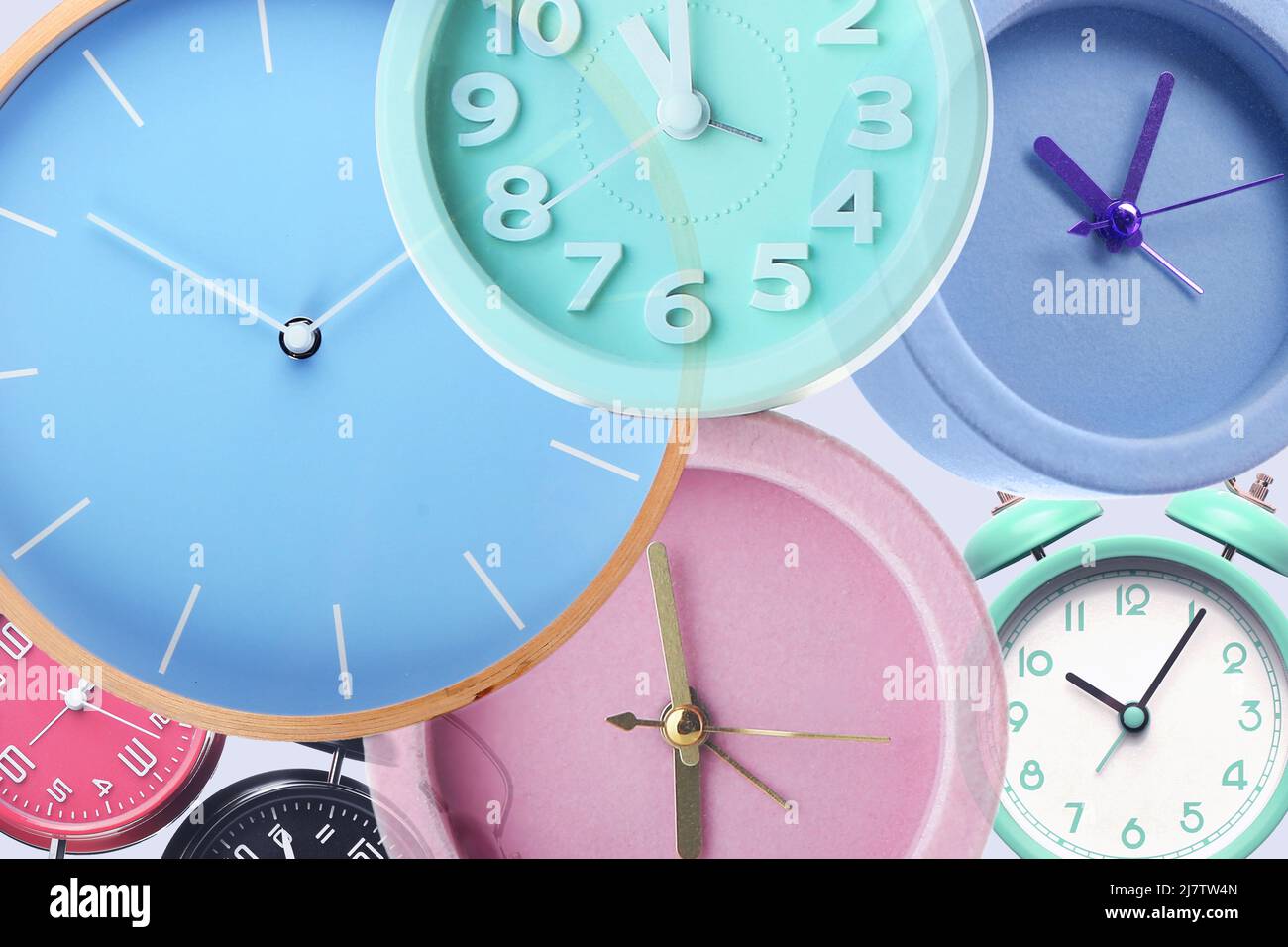 Collage with many different clocks Stock Photo - Alamy