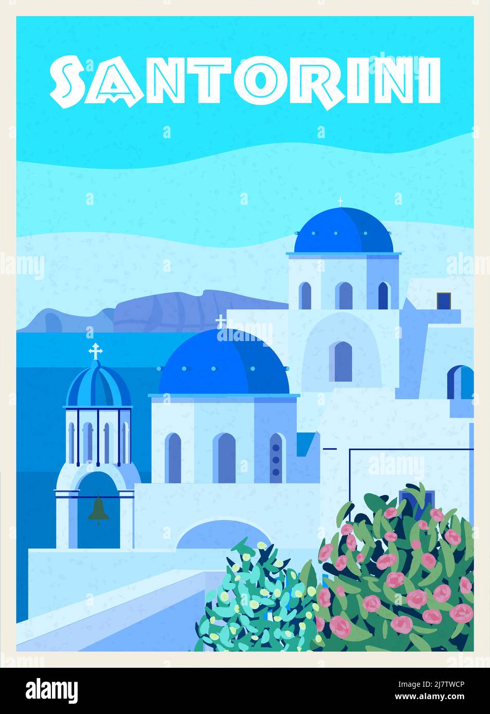 Greece Santorini Poster Travel, Greek white buildings with blue roofs ...