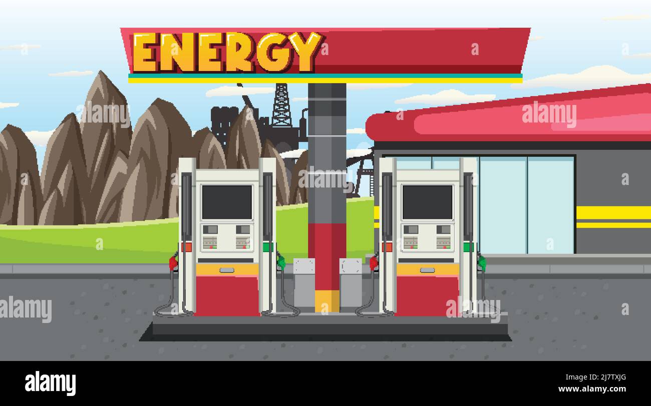 Gas station cartoon scene illustration Stock Vector Image & Art - Alamy