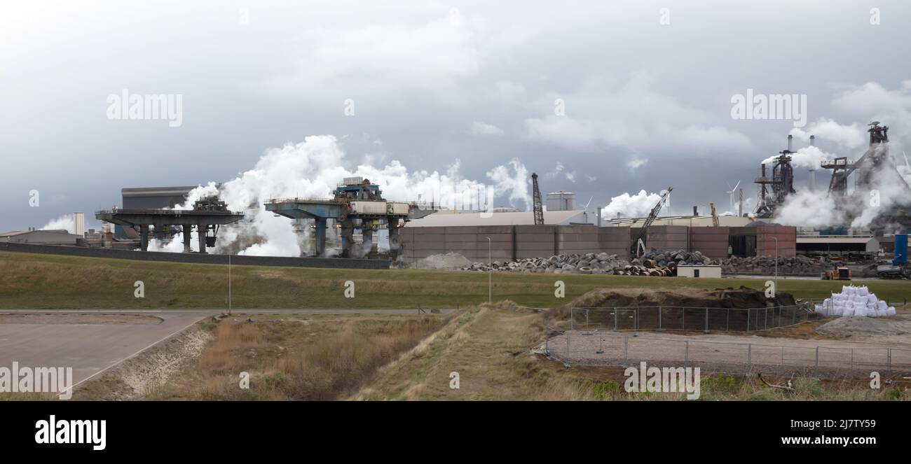 Steel factory plant with chimneys in the Netherlands Stock Photo - Alamy