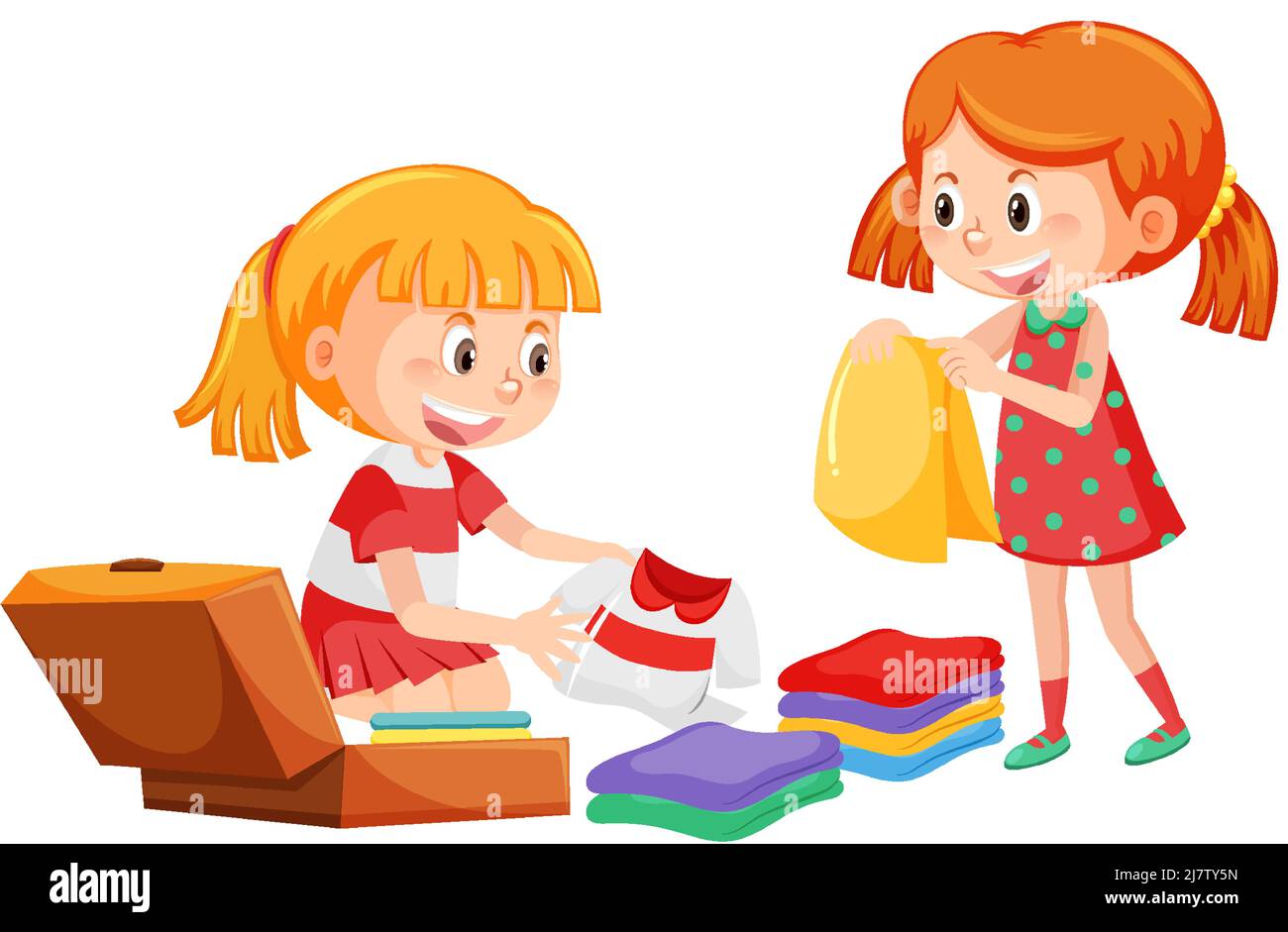 Girl Packing Suitcase Clipart