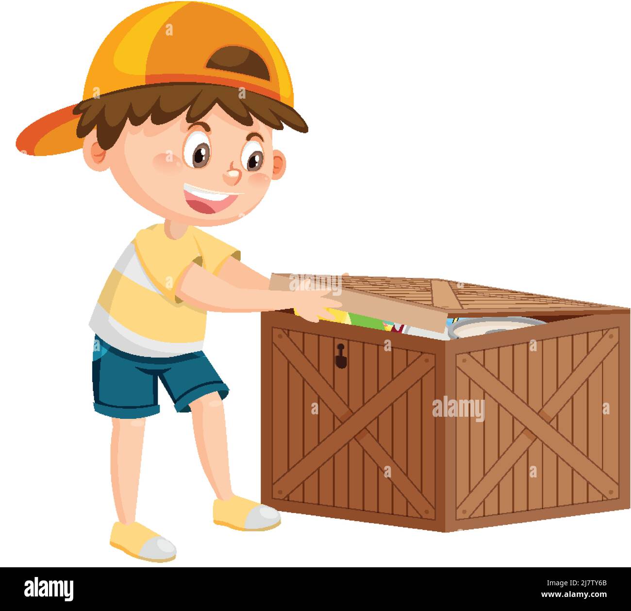 A boy putting his toy into the box illustration Stock Vector Image ...