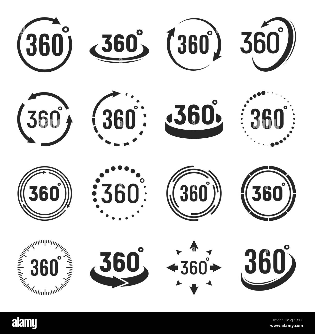 360 degrees camera rotate vector icons or 3d perspective virtual ...