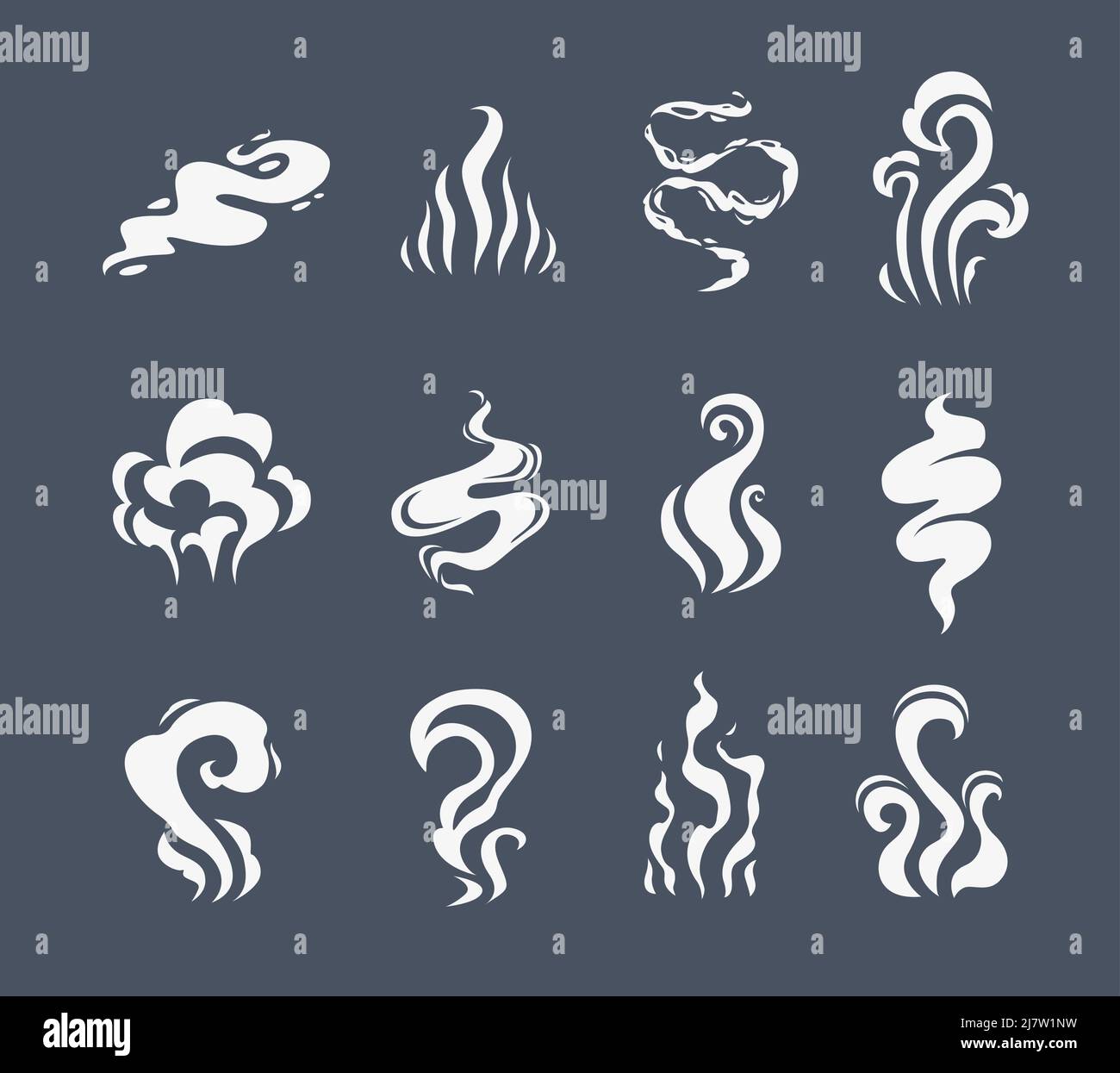 Cartoon smoke effects set. Coffee and tea steam, food flavor, smell and ...