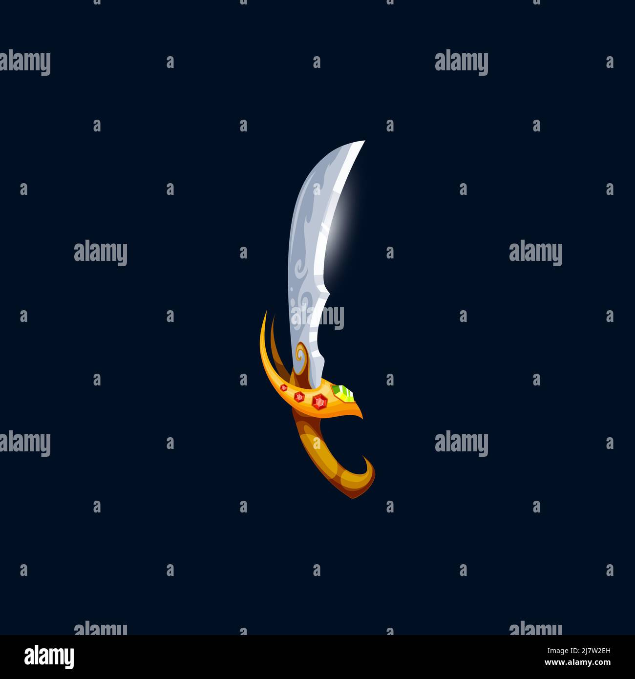 Medieval fantasy magic sword with decorated blade and precious gems on ...