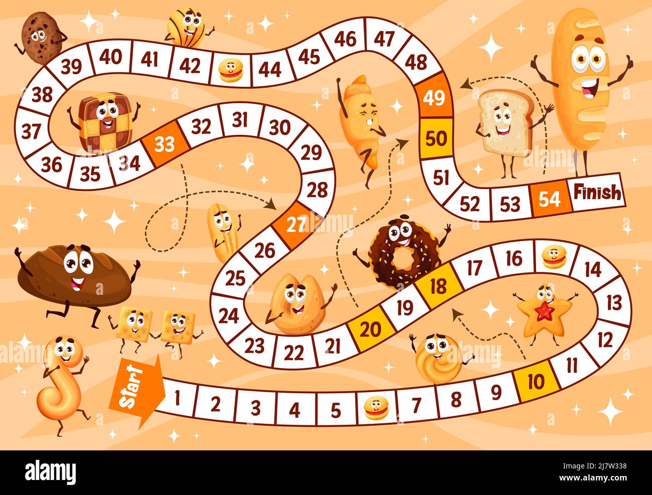 Kids board game. Cartoon bakery and cookies characters. Child roll and ...